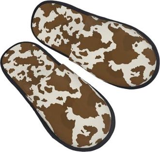 Generic Cuir De Vachette Marron Imprim&eacute; Homme Femme Slippers Confortable Chaussures De Maison Antid&eacute;rapantes Pantoufles Pour Hiver Maison Int&eacute;rieur L