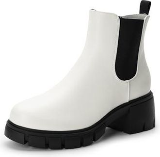 Dream Pairs Bottines Chelsea élastiques pour femme - Talon bloc bas et épais - Semelle à pattes - Bottes à talons dautomne SDAB2316W, blanc, 37.5 EU