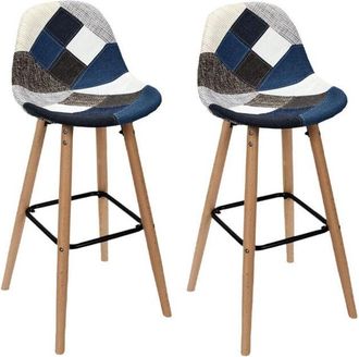 Paris Prix Paris Prix - Lot de 2 Tabourets de Bar Patchwork 92cm Bleu