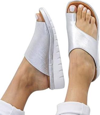 Onsoyours Big Toe Sandale de Correction Orthopédique Sandales Femmes Plates Chaussures en Cuir PU Nu Pieds Été à Talon Compensé Claquette Plage Confortables Élé