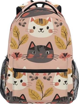 Generic Chat Fleur Roses Sacs D&Eacute;cole L&eacute;ger Sacs A Dos Unisexe Cartable Scolaire Pour Homme Quotidienne V&eacute;lo 29X40Cm