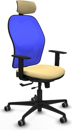 Piqueras y Crespo Ergonomischer B&uuml;rostuhl mit 1D-Armen, h&ouml;henverstellbare Lendenwirbelst&uuml;tze und Kopfteil, h&ouml;henverstellbar und neigbar, Blau/Cremefarben
