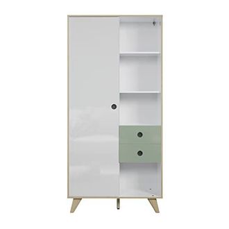 Inter-Furn Adelaide Highboard, Holzwerkstoff, Weiß/Grün Hochglanz, 90 x 188 x 40 cm