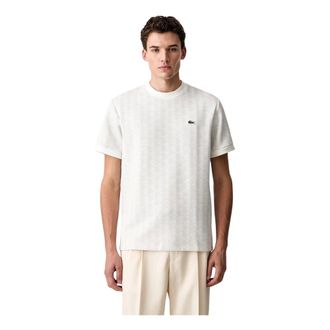 Lacoste T-shirt Monogram Jacquard - Homme - Tops - Blanc - Taille: 2XL