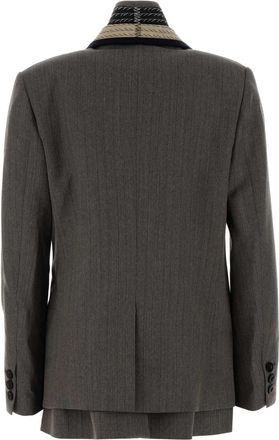 sacai Womens Embroidered Wool Blazer Brown Exterior: Lining: Cupro Giacche E Gilet Jacket