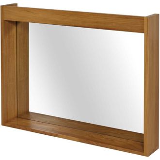 Hhg Neuwertig] Teak-Wandspiegel HHG 508, Badspiegel, Holzrahmen, hochwertiges B-Grade-Teak (Kernholz, 20-30 Jahre), 77x100cm