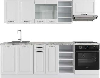 Vicco Küchenzeile R-Line, Weiß Landhaus/Weiß, 240 cm ohne Arbeitsplatte