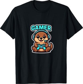 Hello Kitty S&uuml;&szlig;er Otter Gamer Headset und Controller Cartoon Kawaii T-Shirt