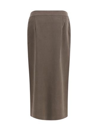 Giorgio Armani Womens Long Skirt Silk And Wool Wrap Mud