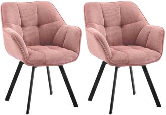 Clp Esszimmerstuhl 2er Set ergonomisch Jordi Cord, drehbar mit Armlehnen, Polstersessel, 4-Fu&szlig;-Metallgestell, bis 150 kg, mit Bodenschonern, Farbe:rosa