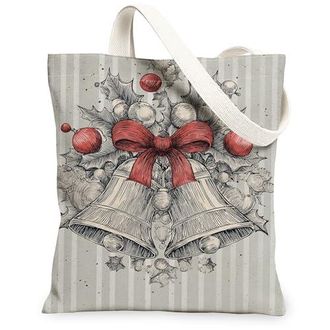 Generic Sacs fourre-tout en toile de No&euml;l, motif cloches d&eacute;coratives et ornements, sacs d&eacute;picerie r&eacute;utilisables, vintage, l&eacute;gers, lavables, gris, 13x15 Inch