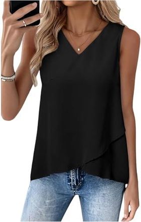 Generic Debardeur Femme Chic et &eacute;l&eacute;gant Chemisier sans Manche Jacquard D&eacute;bardeur Blanc Col V Top Ete Haut Chic et Elegant Fluide Ample Caraco Vetement Femme E