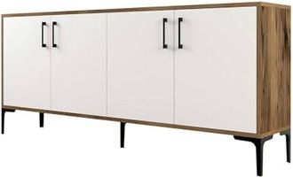 Dmora Kommode Orionis, Wohnzimmerbuffet, Wohnzimmer-Sideboard, Moderne Küchen-Speisekammer, 180x35h78 cm, Walnuss und Weiß