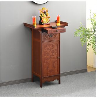 Generic Altartisch, Buddha-Nische im chinesischen Stil mit Stauraum, buddhistischer Altarschrank aus Bambus mit Auszugsfach und Schublade f&uuml;r Zuhause oder Tem