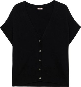 Oltre Femme, Pulls, Noir, Taille: 38/40 FR Cardigan Court en Maille Fine M&eacute;lange Viscose