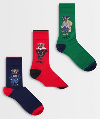 Polo Ralph Lauren coffret cadeau de 3 paires de chaussettes mi-hautes imprim&eacute; ours multicolore