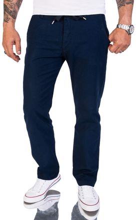 Rock Creek Herren Leinen-Optik Hose Stoffhose Sommerhose Regular Fit Chino Hosen M&auml;nner Hose Gummizug Herrenhosen Lang Strandhose RC-2152 Petrolblau W40 L34