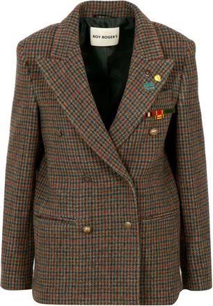 Roy Rogers Femme, Vestes, Vert, Taille: 38 FR Blazer crois&eacute; en pied-de-poule