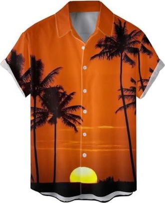 Generic Chemise tropicale de plage pour homme boutonn&eacute;e &agrave; manches courtes d&eacute;contract&eacute;e hawa&iuml;enne &agrave; revers Cara&iuml;bes dr&ocirc;le vintage tendance hawa&iuml;en palmier croi