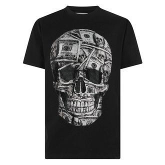 Philipp Plein Homme, Tops, Noir, Taille: 2XL T-Shirt Col Rond Ss Skull