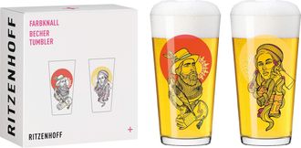 Ritzenhoff 3491002 Becher 400 ml - 2er Set - Serie Farbknall Set Nr. 2, 2 Stück mit Waldillustration - Made in Germany