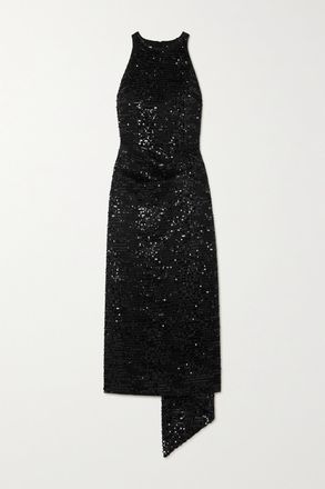 Emilia Wickstead Robe Midi Asym&eacute;trique En R&eacute;sille &Agrave; Sequins Cheska - Noir