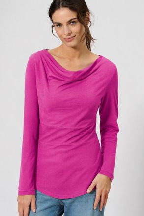 Hempage Hempage Damen vegan Langarmshirt Wasserfallkragen Candy Pink