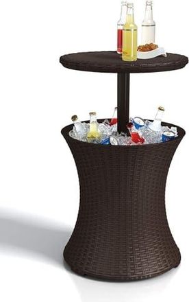 Keter Pacific Cool Bar, 3-in-1 Cocktailtisch, Couchtisch und Outdoor Eiskühler in Rattanoptik, UV-geschützt und wetterfest, braun, Kühlbox 30l Volumen