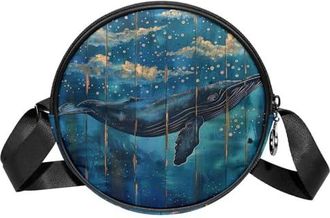 Generic Sac &agrave; bandouli&egrave;re rond rond pour femme, petit sac &agrave; bandouli&egrave;re avec fermeture &eacute;clair et bretelles r&eacute;glables, style d&eacute;contract&eacute;, motif baleine