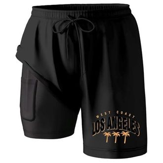 Generic Maillot de bain pour homme avec doublure de compression, couture int&eacute;rieure, short de bain, maillot de bain avec poches, Noir, XXL