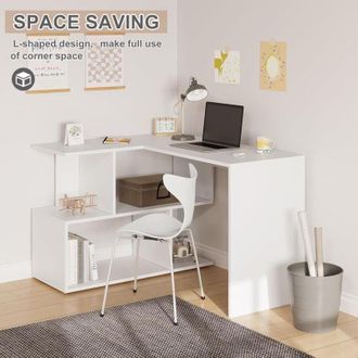 Woltu Woltu - Table de Bureau en agglom&eacute;r&eacute; Table de Travail pc - Table dordinateur avec &eacute;tag&egrave;res - 120x100x77cm - Blanc