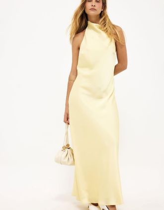 NA-KD Robe longue en satin &agrave; dos nu - Jaune clair