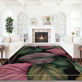 Generic Tapis Motif R&eacute;tro Plante Monstera Tropical - 160 x 230 cm Antid&eacute;rapant Doux dint&eacute;rieur Tapis &agrave; Poil Ras pour Salon Chambre Salle de Jeux - Sombre Lava