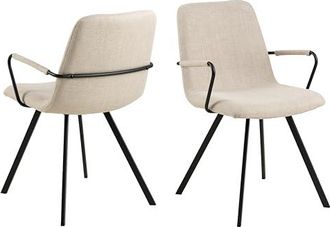 AC Design Furniture Selda Esszimmerstühle mit Armlehnen 2er Set, Polsterstühle in Beige mit Schwarzen Stahlbeinen, Küchenstühle, Esszimmermöbel, B: 55,5 x H: 85 x 50,5 cm
