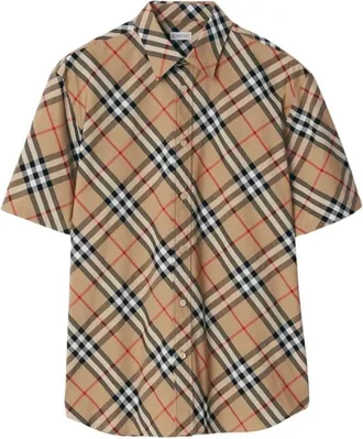 Burberry Homme, Chemises, Beige, Taille: XL T-shirt &agrave; manches courtes &agrave; ourlet arrondi