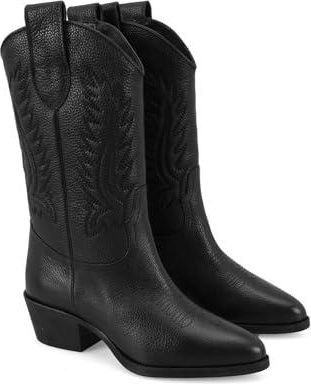 Desa Bottes en Cuir pour Femmes Talon de 5 cm, &agrave; Enfiler, Respirantes | Noir - 40