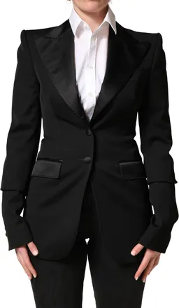 Dolce & Gabbana Womens Black Wool Single Breasted Blazer Jacket Virgin Nylon Elastane Clothing