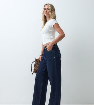 Abrand Petite 95 Wide-Leg-Jeans mit mittelhohem Bund in Indigo-Blau-Waschung