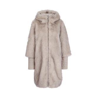 Marc Cain Langer Kunstpelz-Mantel mit Kapuze - - Jackets - Damen - Beige - XL