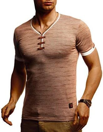 LEIF NELSON LN4890N T-shirt dété, à col en V, blanc, manche courte, coupe slim, pour homme, Camel Melange., L