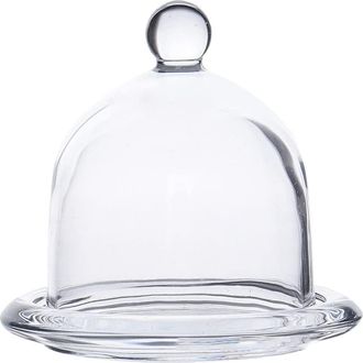 Pretyzoom Tortenständer mit Kuppel rund Glas Tortenheber Glaskuppel Butter Käsebrett Serviertablett 1 Set 9,5 x 9 cm