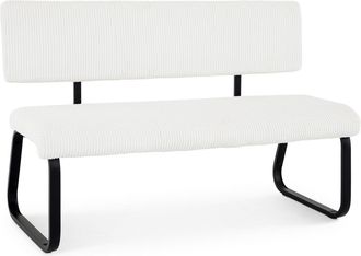 IDIMEX Esszimmerbank MATESE aus Kord, weiß - gemütliche Sitzbank mit Rückenlehne, gepolstertem Sitz, Metallgestell in Schwarz, Moderne Küchenbank für 2 Perso