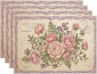 Generic Tischsets im Vintage-Stil, Blumenmuster, romantisch, Shabby-Chic-Tischsets f&uuml;r Essen, Fr&uuml;hling, Sommer, dekorativ, rutschfest, waschbar, f&uuml;r Innen- un