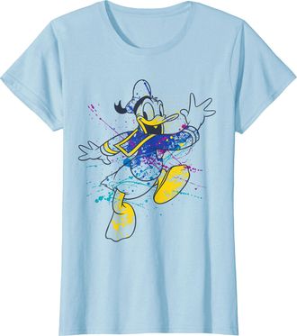 Disney Donald Duck Jumping For Joy Paint Splatter Portrait T-Shirt