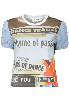 Desigual T-Shirt Damen Kurzarm T-Shirt Blau mit Print & Rundhals