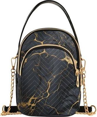Mnsruu Sac à bandoulière pour femme - Marbre noir et doré - Avec sangle réglable