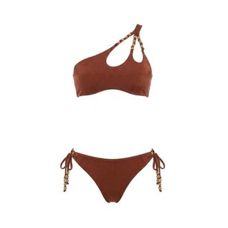 Miss Bikini Femme, Maillots de bain, Brun, Taille: 42 FR Bikini Monospalla Cut Out Sfere Dorate e Slip Regular