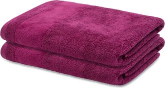 Looks by Wolfgang Joop 2X Duschtuch 70x140 cm - 100% Baumwolle Doppelpack Luxus Duschtücher mit Aufhänger & Logostick, 2er Set große Handtücher lila