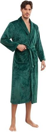 Generic Robe de chambre longue en coton pour homme en peluche - Robe de chambre longue en polaire douce et luxueuse - L&eacute;ger et confortable - Col ch&acirc;le - Avec 
