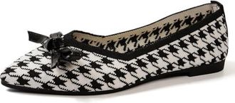 Generic Ballerines plates à carreaux à bout pointu pour femme - En tricot doux - Légères et décontractées - À enfiler, Noir, 39 EU